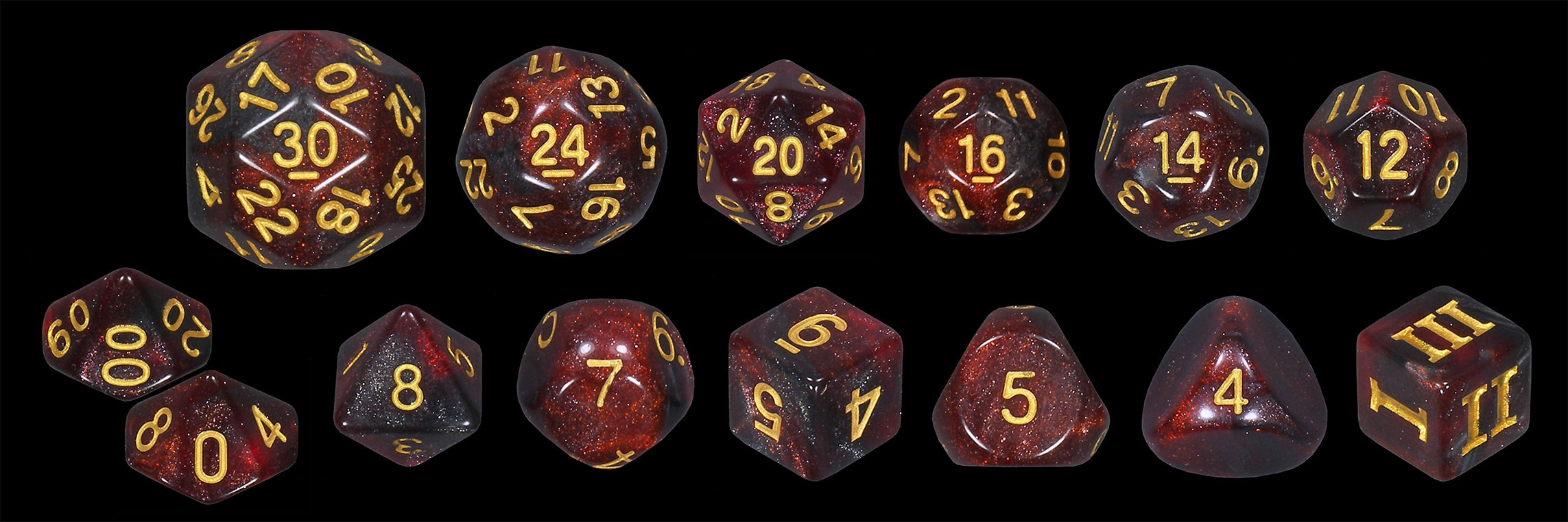 Specialty 14 Unusual DCC Dice Set - Scorching Ray – Impact! Miniatures