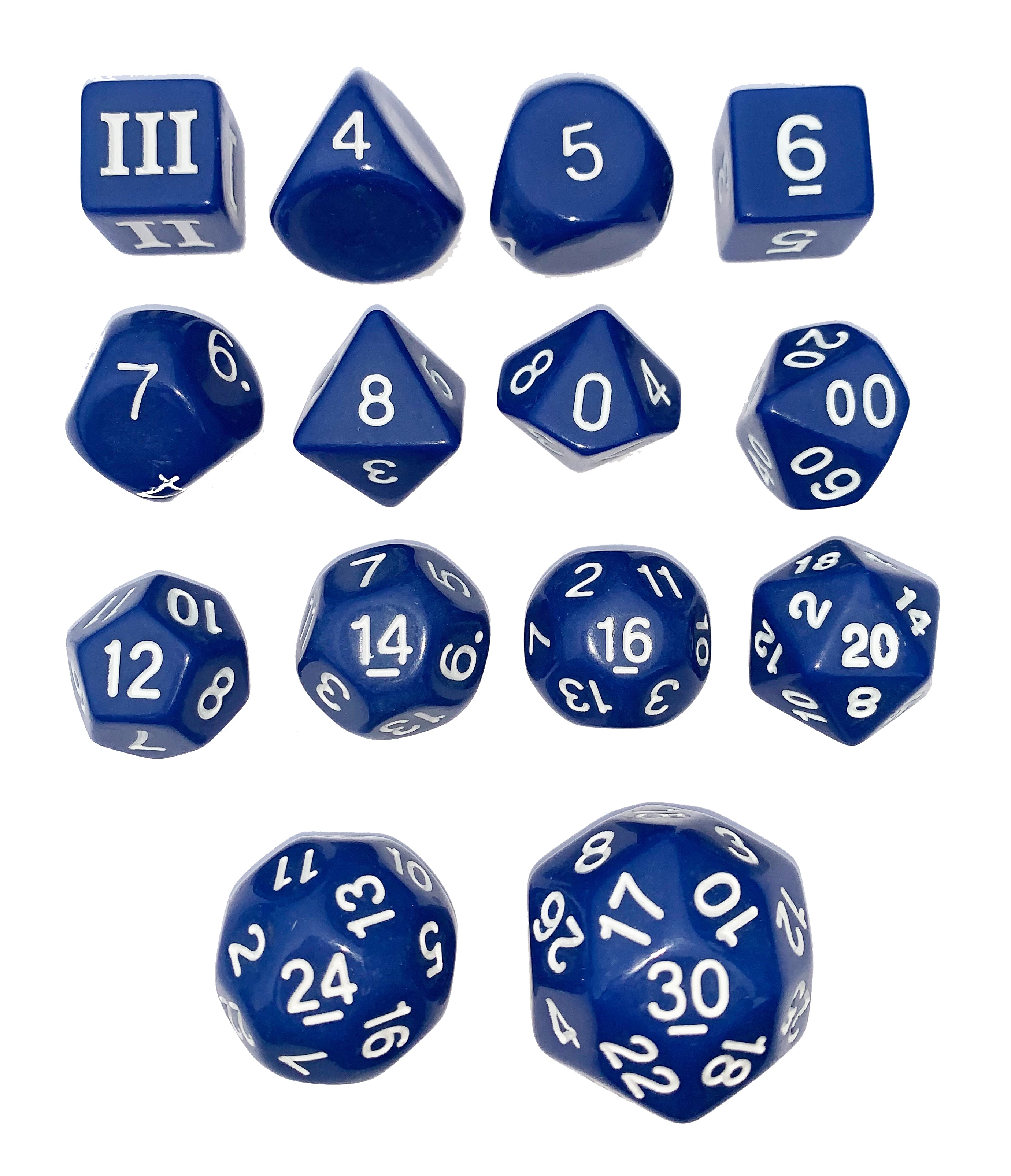Opaque 14 Unusual DCC Dice Set - Indigo – Impact! Miniatures